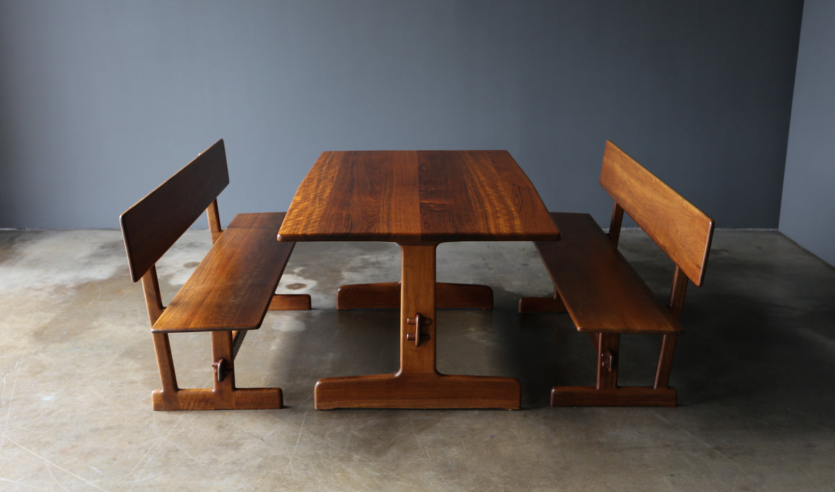 = SOLD = Gerald McCabe Shedua Trestle Dining Table & Benches, c.1980 ...