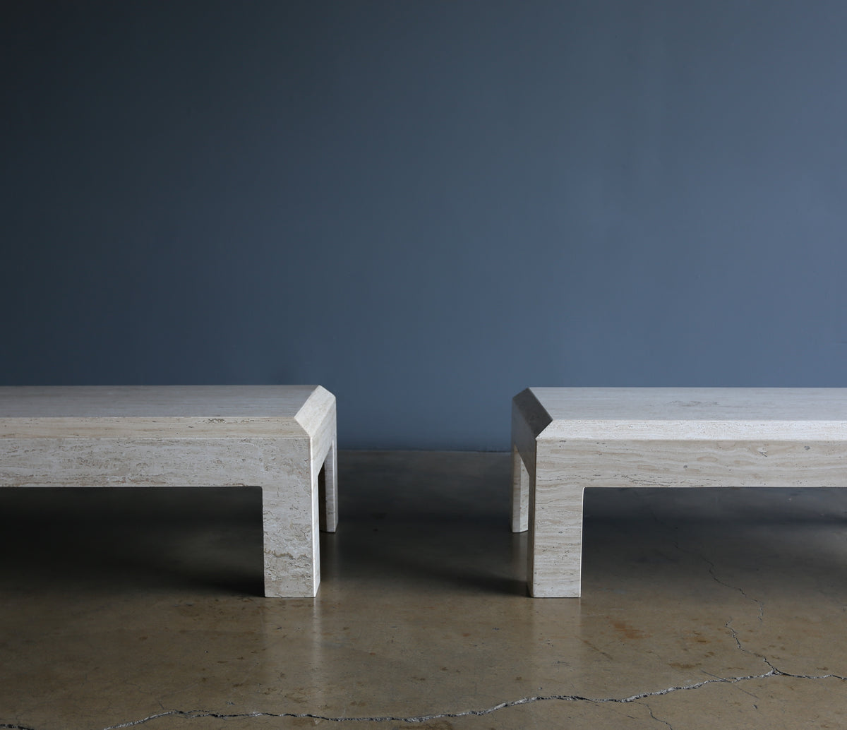 = SOLD = Travertine Pair of Large Scale Side Tables / Coffee Tables, I ...